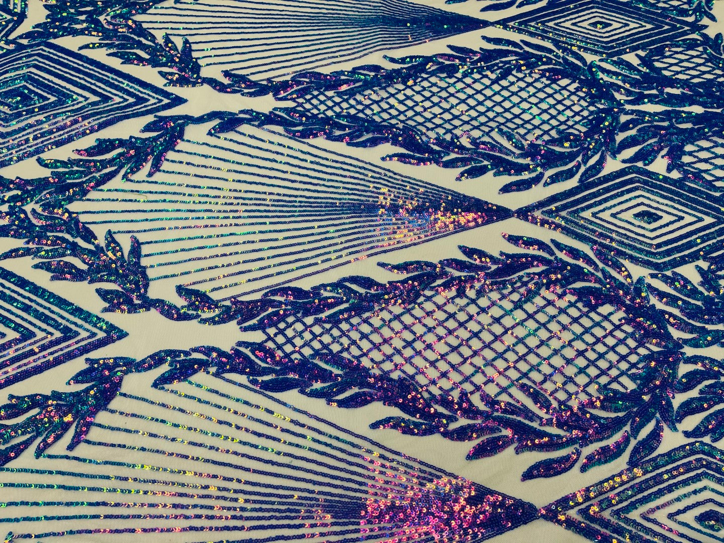 Triangle Sequin Fabric - Iridescent Lavender - Geometric Designs Spand