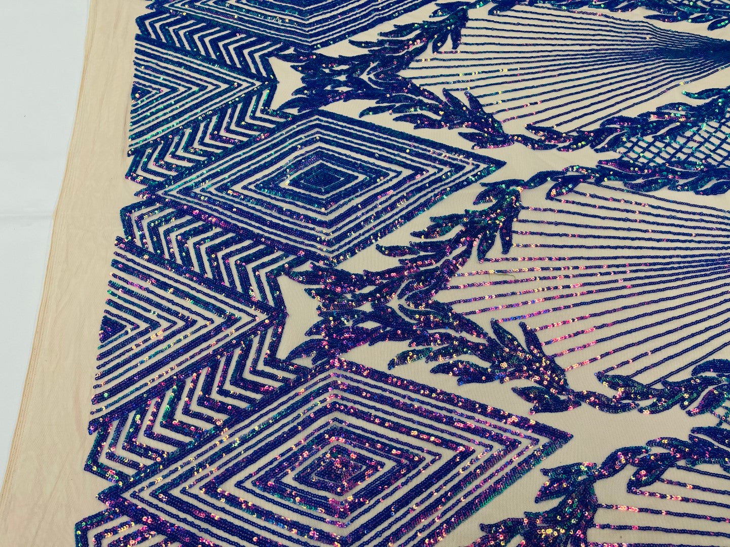 Triangle Sequin Fabric - Iridescent Lavender - Geometric Designs Spand