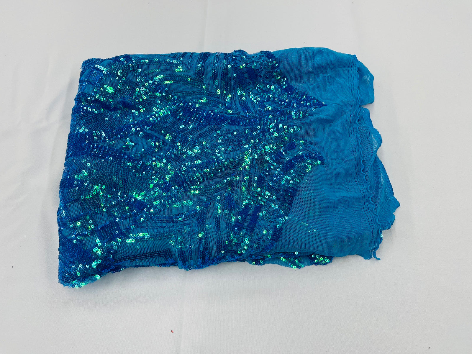 Holographic Turquoise Sequin - 4 Way Stretch Embroidered Royalty Sequi