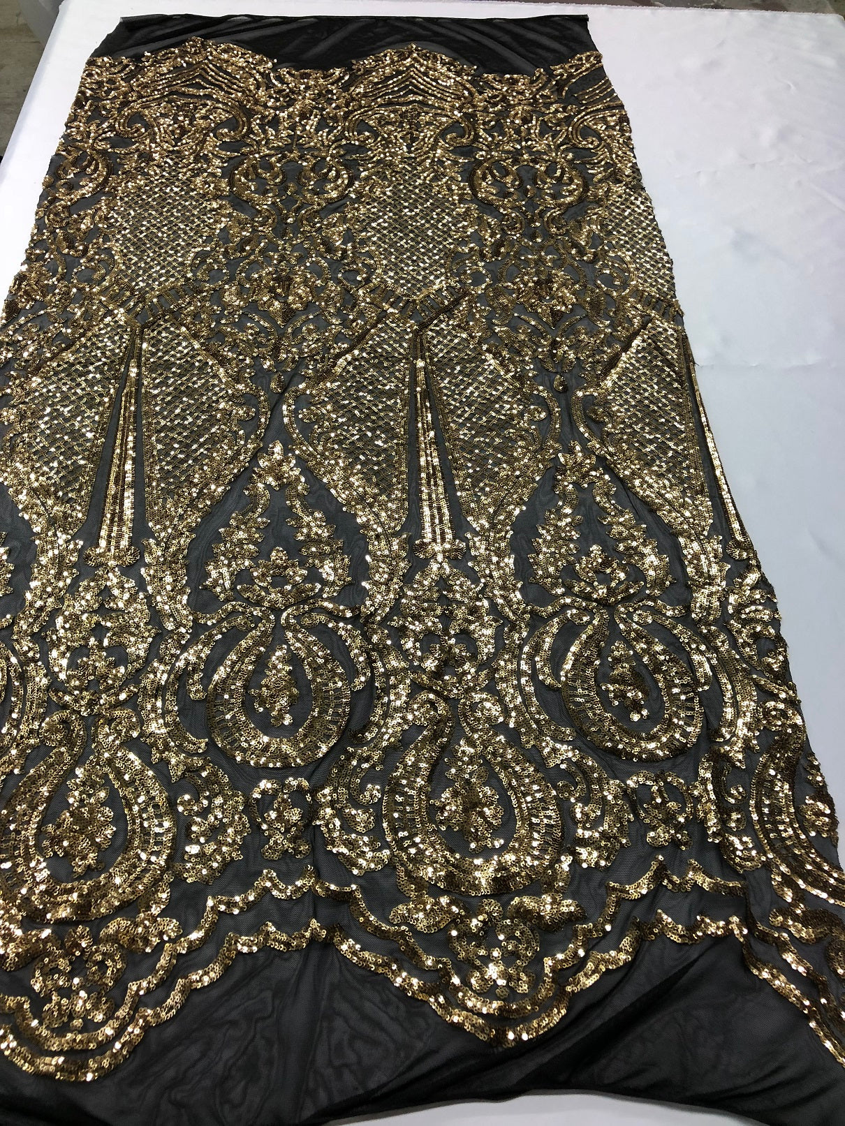 Fancy Design Sequins Fabric with 4 Way Stretch - Black and Gold - Beau