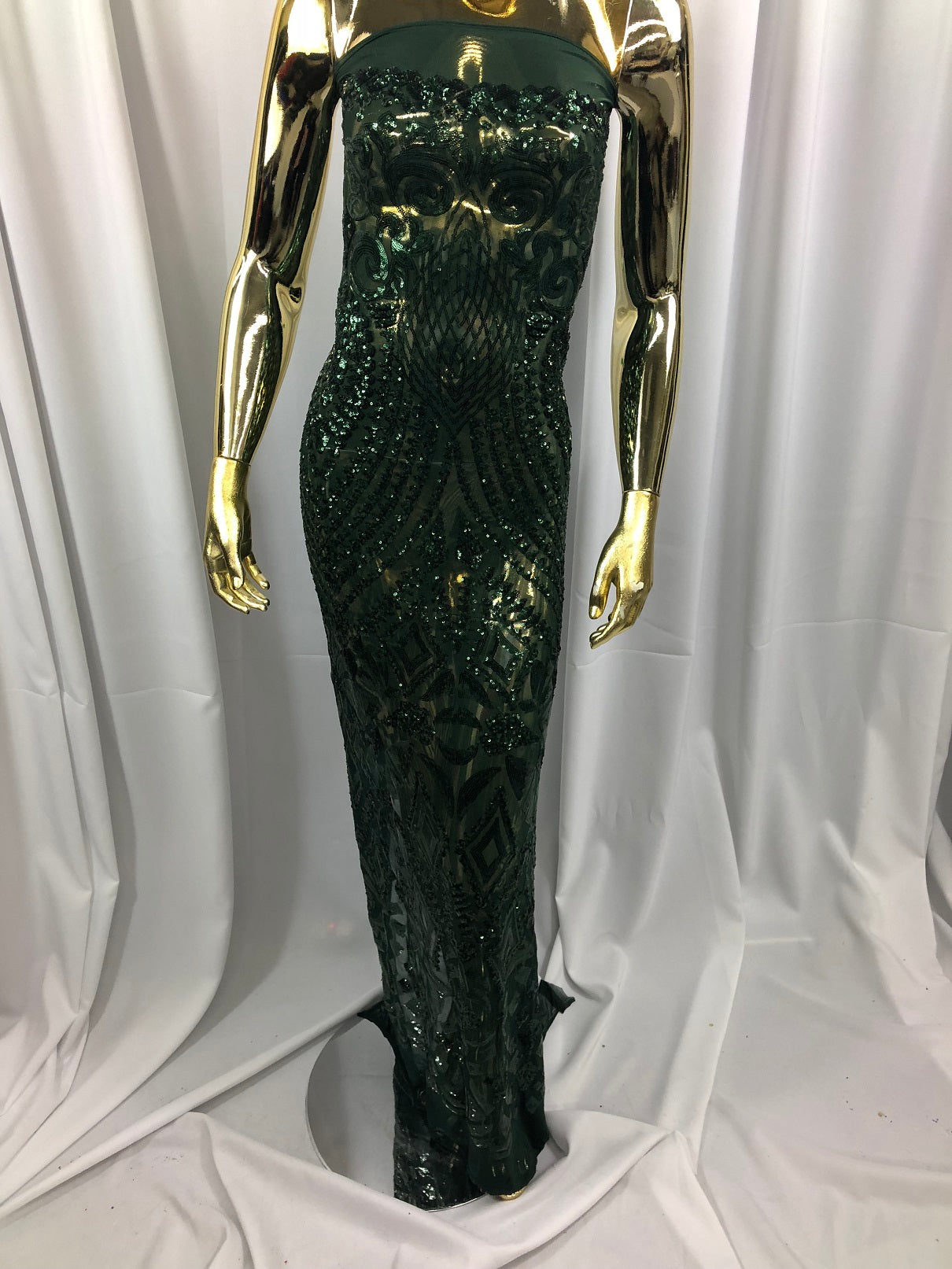 Geometric Patterns 4 Way Stretch Sequins Fabric Hunter Green Shiny Seq