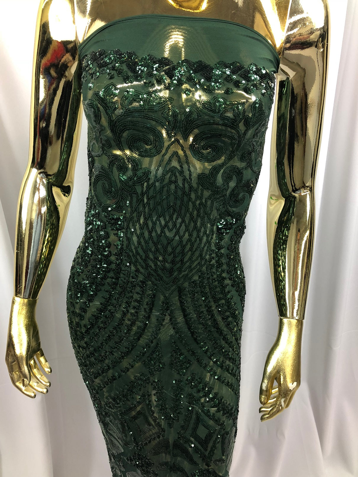 Geometric Patterns 4 Way Stretch Sequins Fabric Hunter Green Shiny Seq