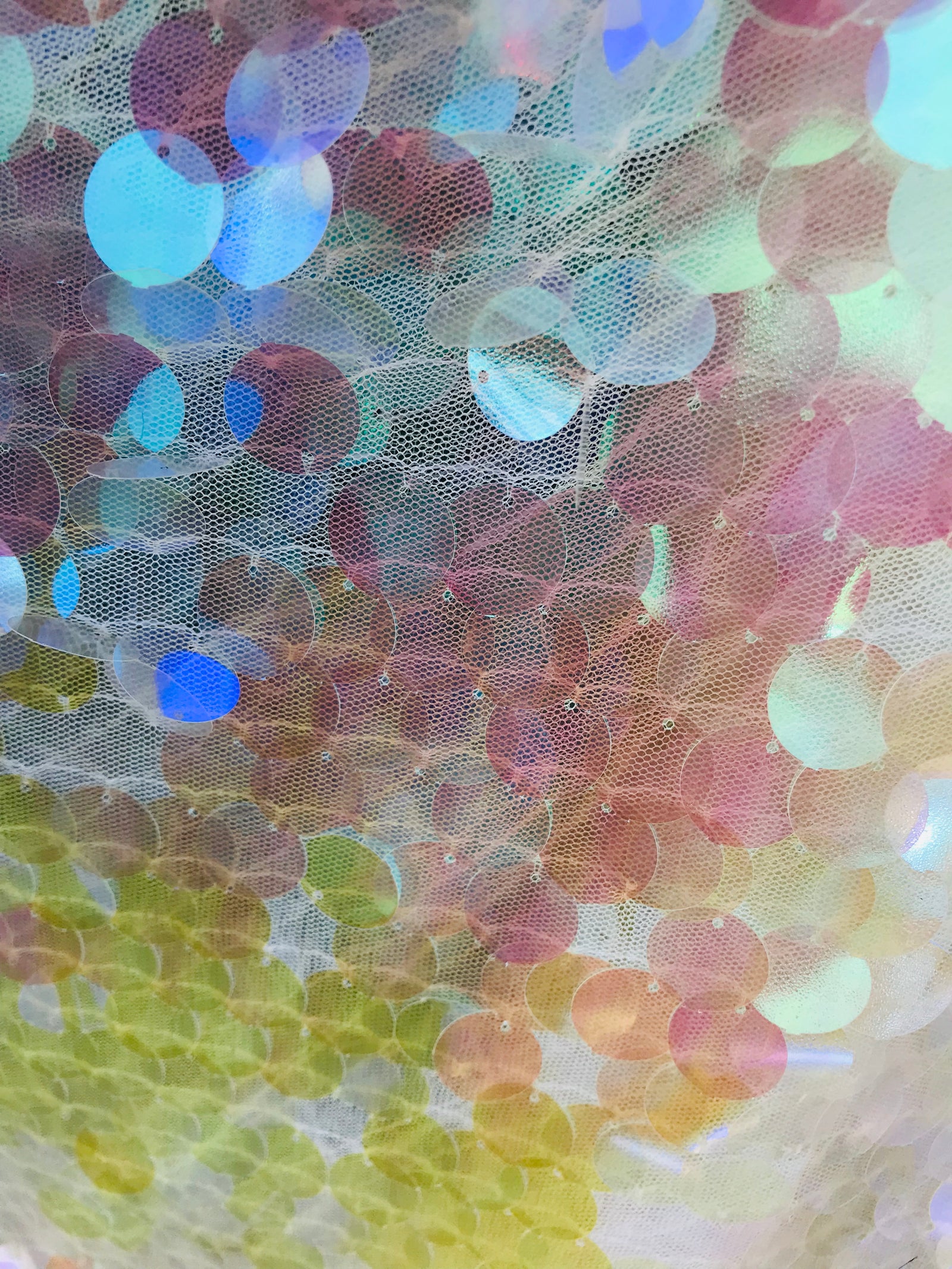 Circle Sequins - Iridescent Pink - Multi-Color Big Sequins On Mesh Fab