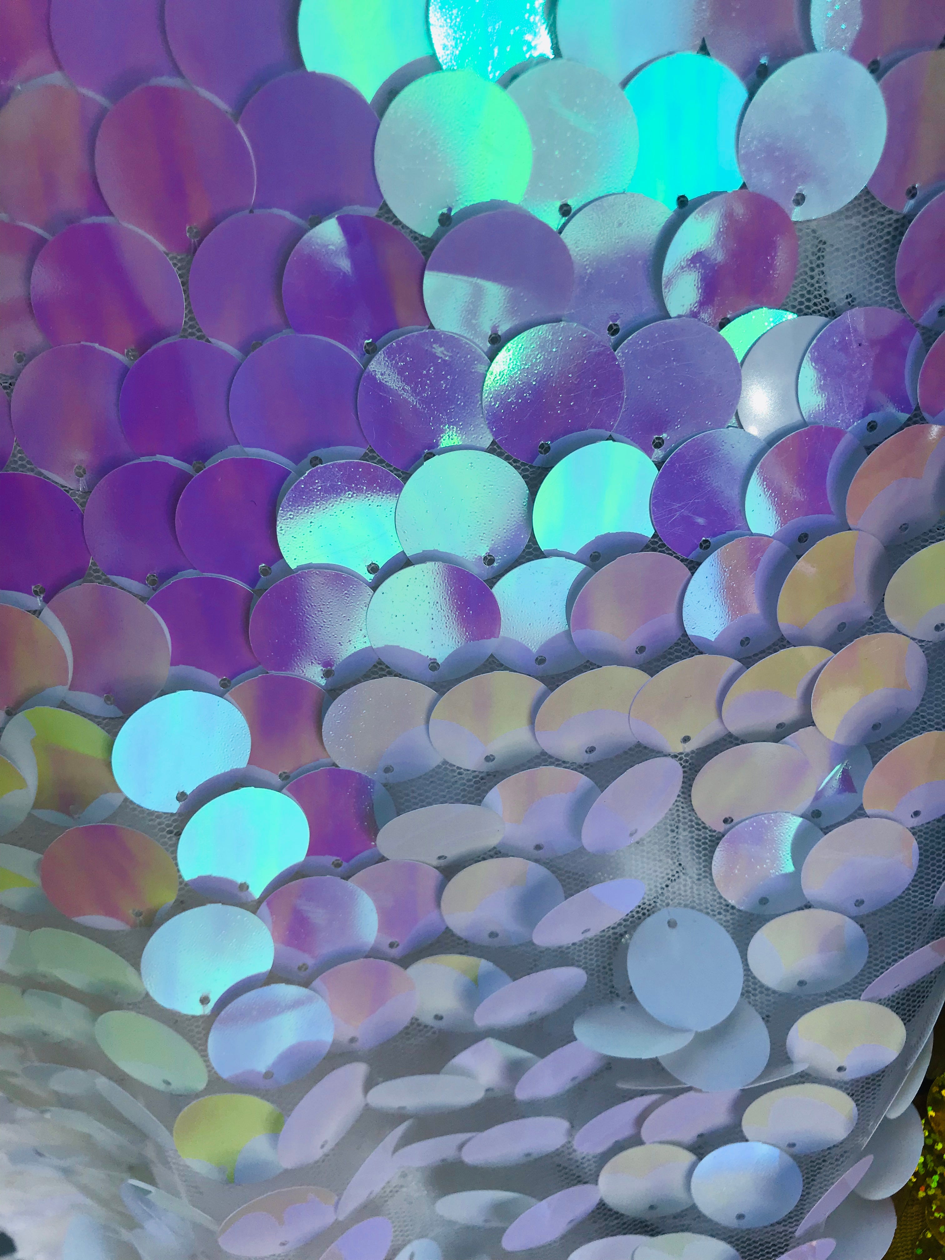 Circle Sequins - Iridescent Lilac - Multi-Color Big Sequins On Mesh Fa