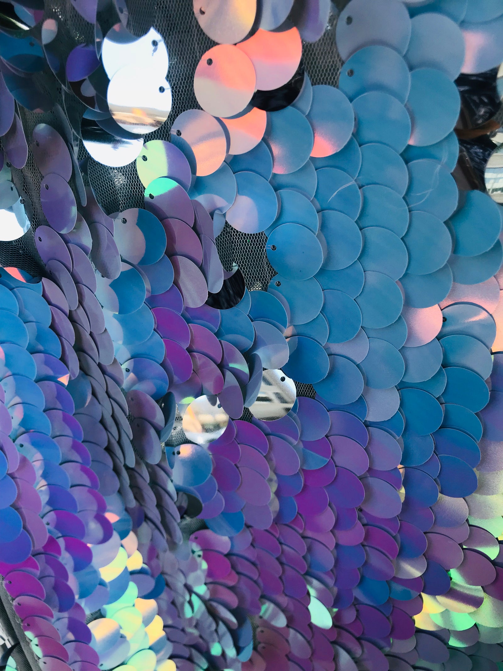 Circle Sequins - Iridescent Unicorn - Multi-Color Big Sequins On Mesh