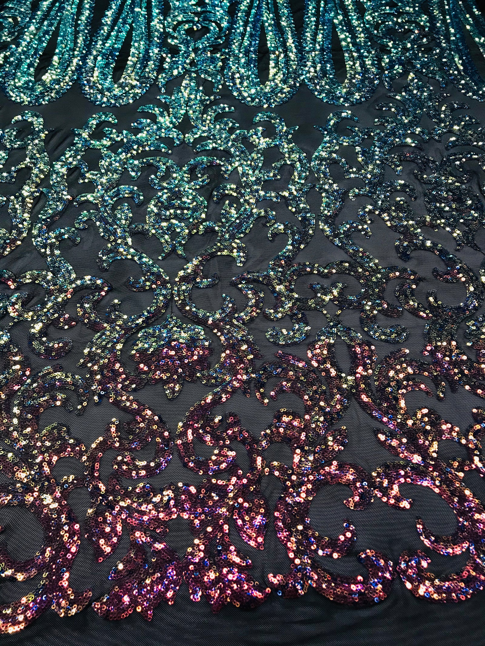 Damask Sequins - Rainbow - 4 Way Stretch Damask Sequins Fashion Design