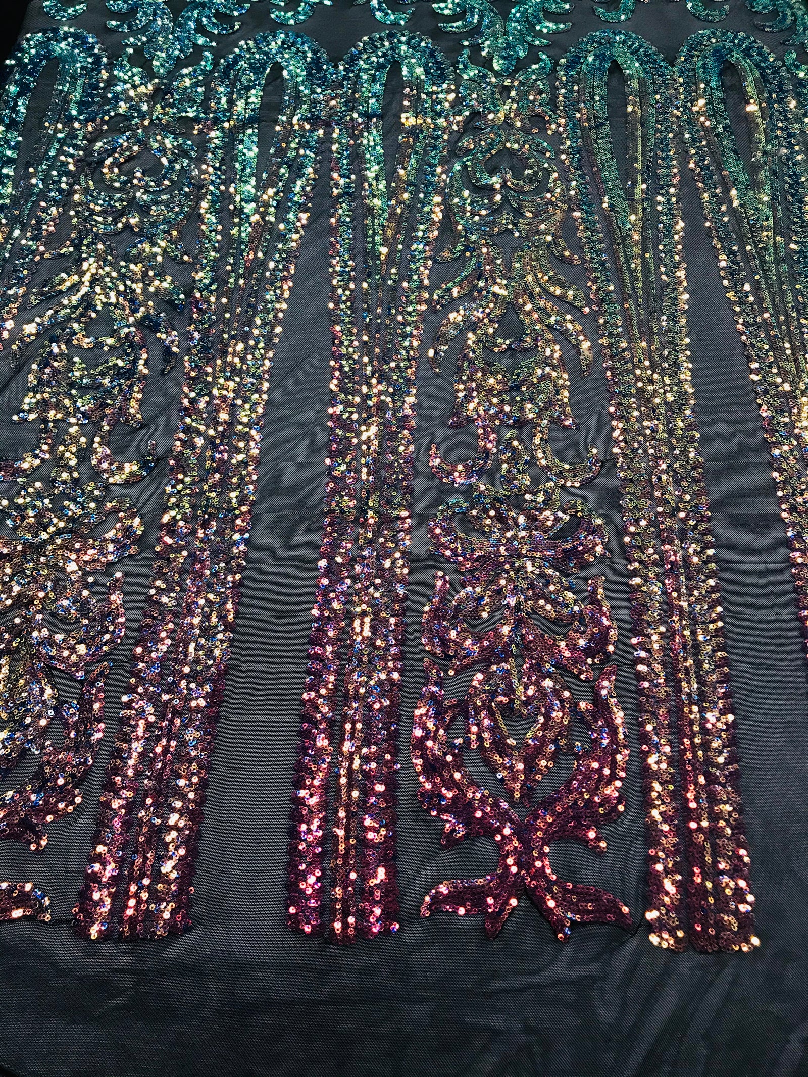Damask Sequins - Rainbow - 4 Way Stretch Damask Sequins Fashion Design