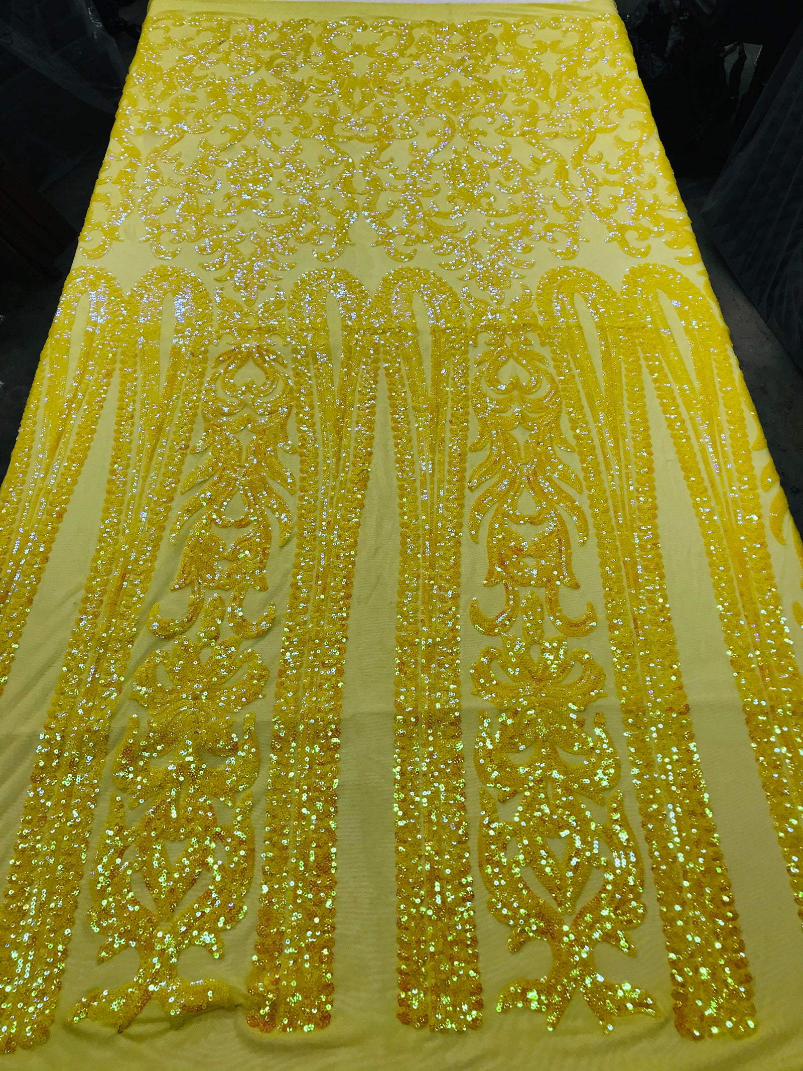 Damask Sequins - Yellow - 4 Way Stretch Damask Sequins Fashion Design