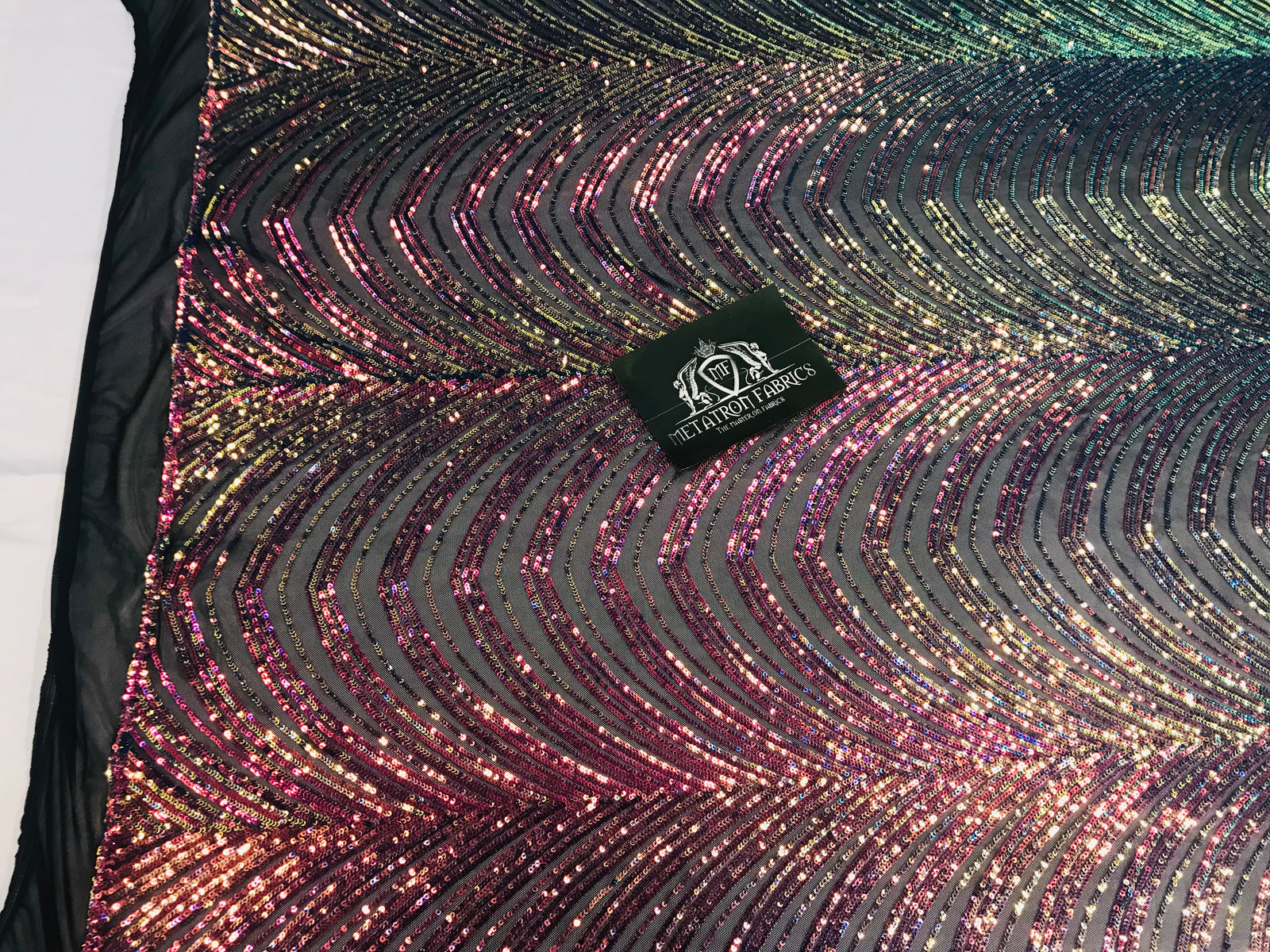 Sequins in Lines - Rainbow - Iridescent 4 Way Stretch Two Tone Color D