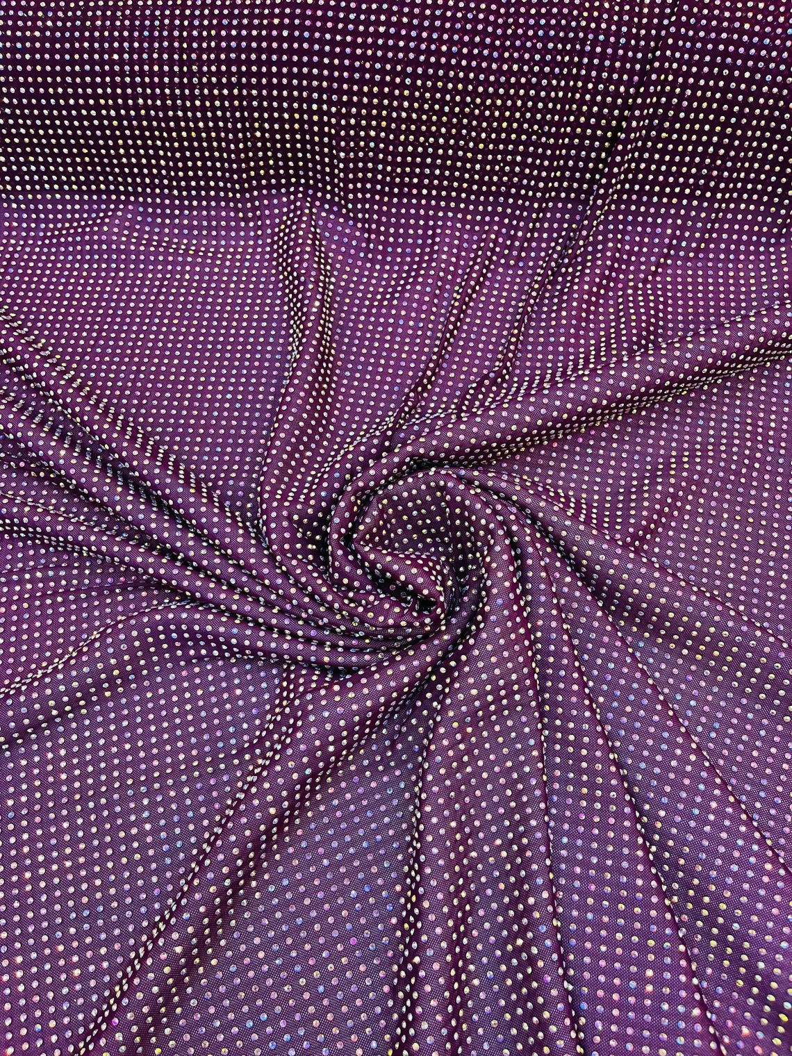 Power Mesh Rhinestone Fabric - Plum - 4 Way Stretch Power Mesh Fabric