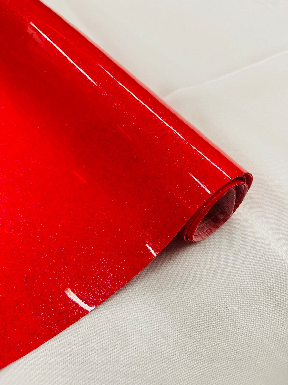 Vinyl Fabric - Red Shiny Sparkle Glitter Leather PVC - Upholstery By T
