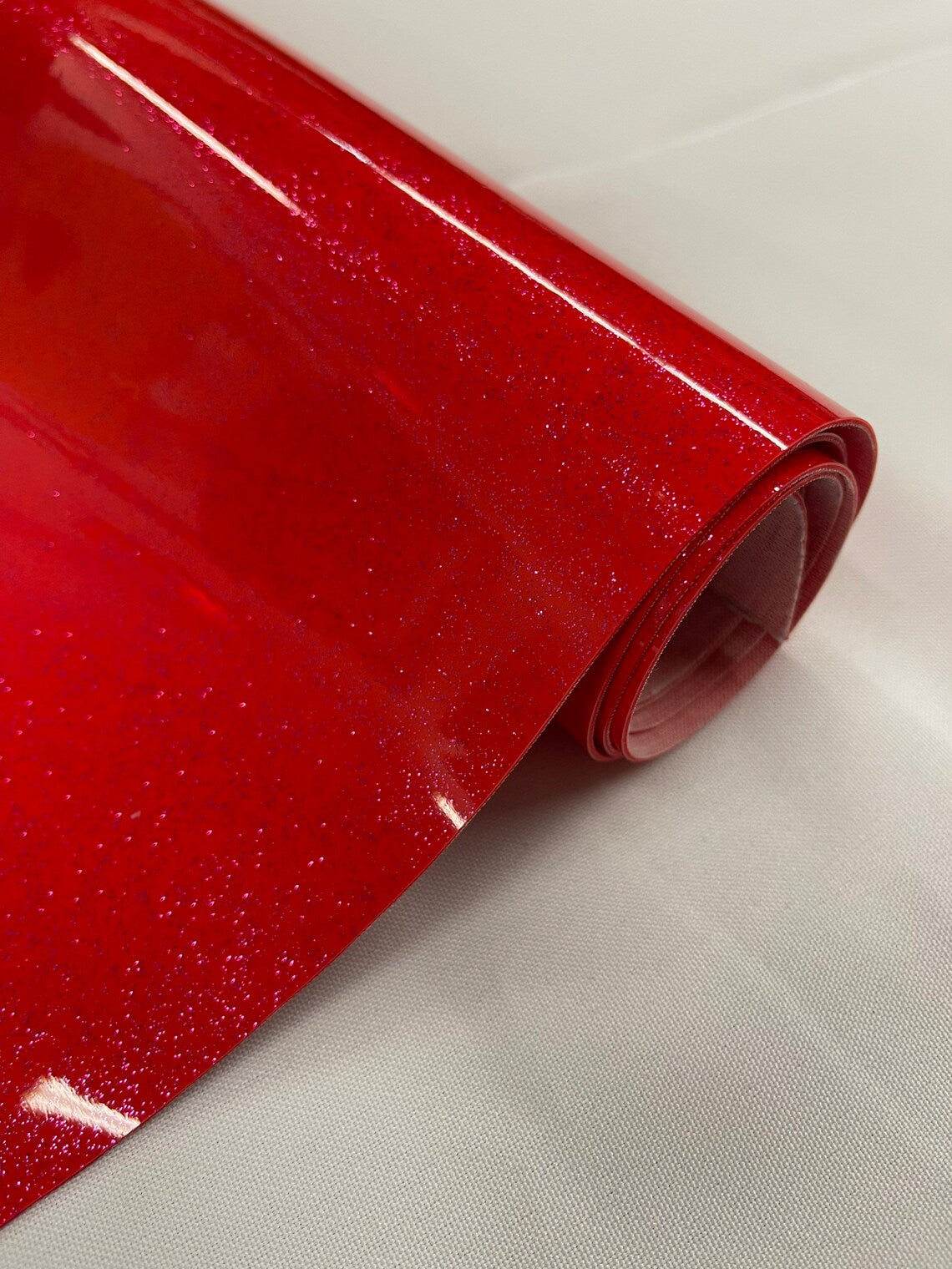 Vinyl Fabric - Red Shiny Sparkle Glitter Leather PVC - Upholstery By T