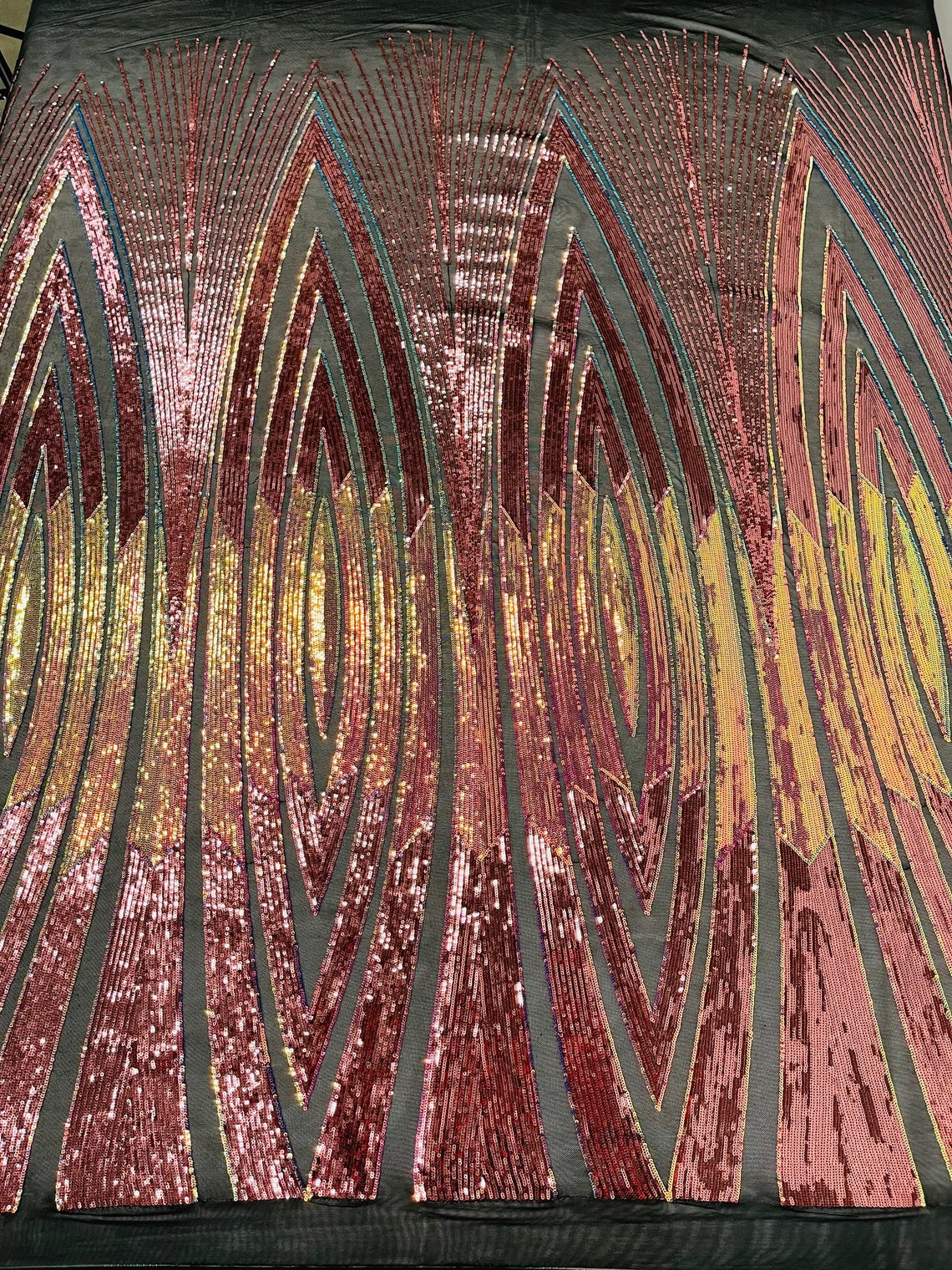 Geometric Long Oval Design - Matte Navy - Geometric Sequins Design on