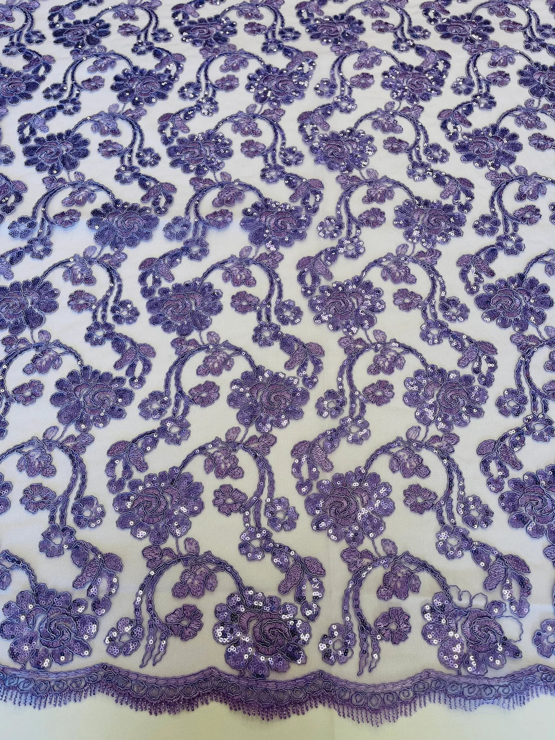 Embroidered Flower Lace - Lilac - Corded Floral Lace With Sequins Sold