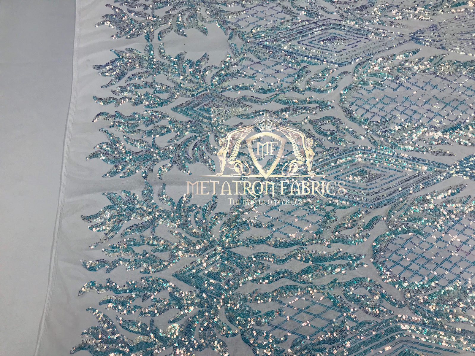 4 Way Stretch - Iridescent Clear - Triangle Design Sequins Fabric Embr